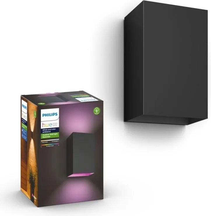 PH 17464/30/P7 HUE Resonate SVÍTIDLO VENKOVNÍ NÁSTĚNNÉ LED RGBW 2x8W 1200lm 2000-6500K IP44, černá - PHILIPS HUE (915005842901)