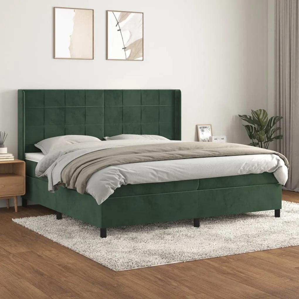 Box spring postel s matrací tmavě zelená 200x200 cm samet,  3132702