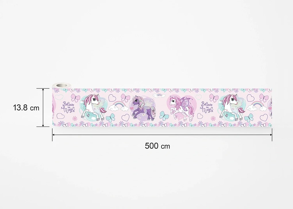 Dětská samolepící bordura na zeď Jednorožec | 5 m x 13.8 cm | DWBD8025