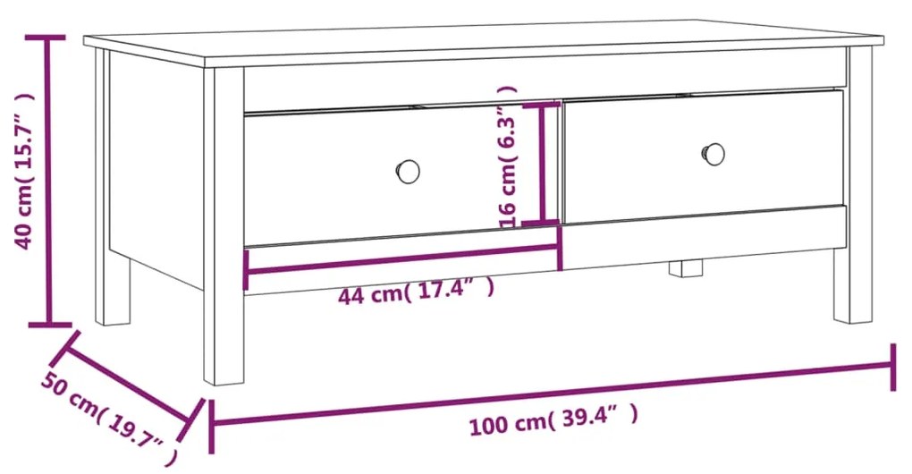 Konferenční stolek bílý 100x50x40 cm masivní borové dřevo - Default Title