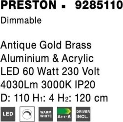 Závěsné LED svítidlo NOVA LUCE PRESTON 60W 3000K 9285110 stmívatelné Triac