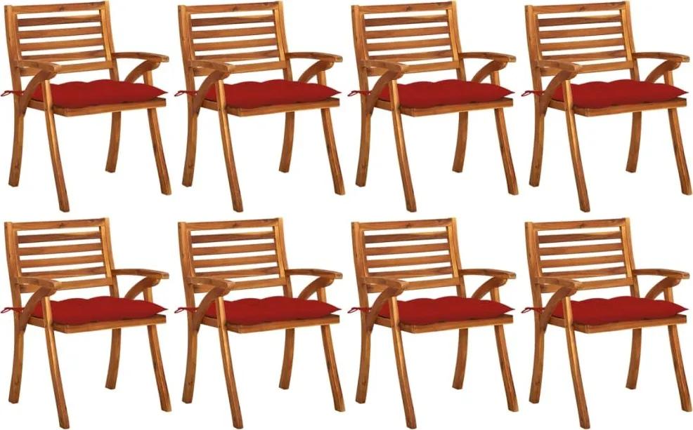 vidaXL Zahradní židle s poduškami 8 ks masivní akáciové dřevo [3075224] Barva: Červená