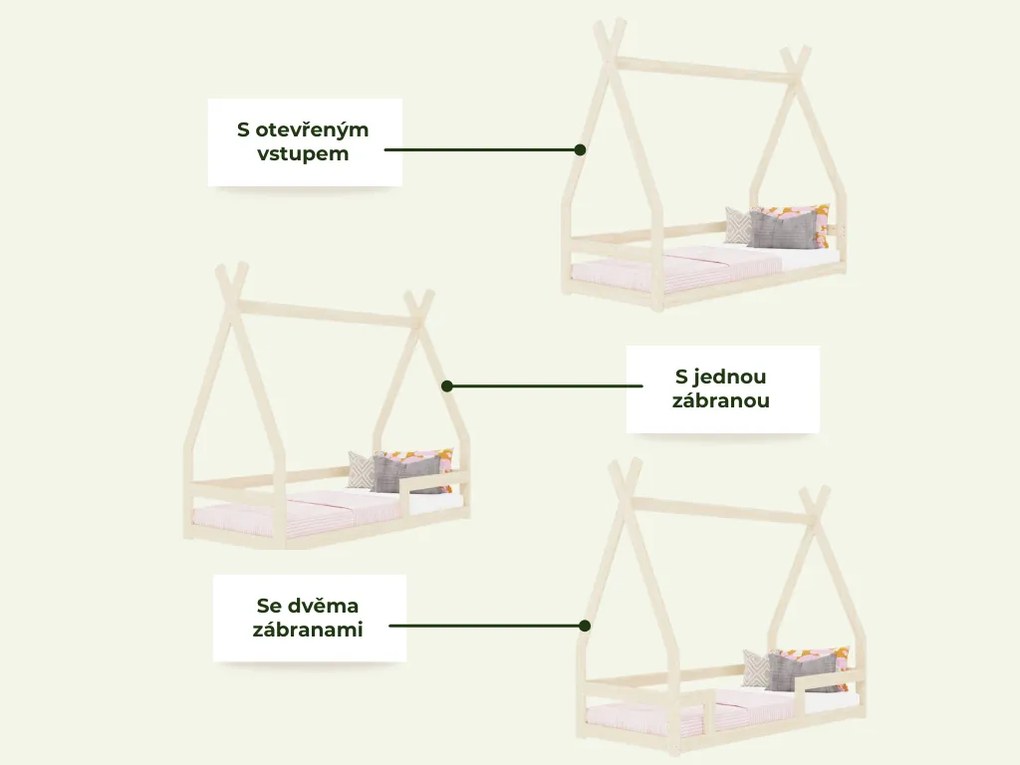 Benlemi Dětská nízká postel SAFE 9v1 ve tvaru teepee se zábranou Zvolte barvu: Béžová, Zvolte rozměr: 90x180 cm, Zvolte zábranu: S jednou zábranou