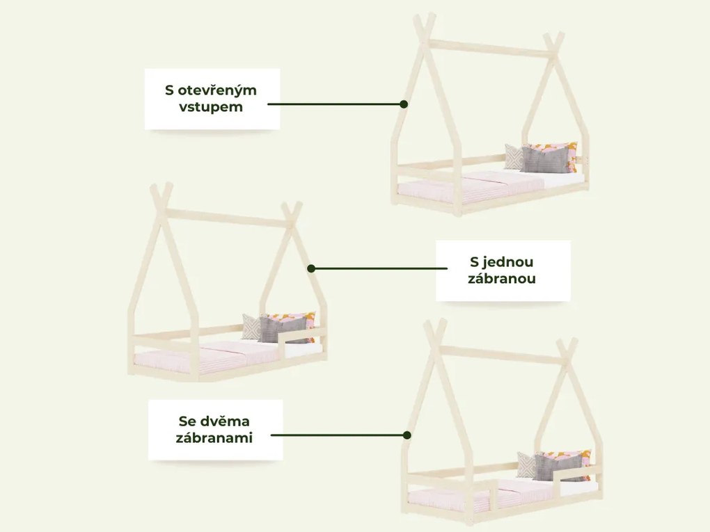 Benlemi Dětská nízká postel SAFE 9v1 ve tvaru teepee se zábranou Zvolte barvu: Námořnická modrá, Zvolte rozměr: 90x190 cm, Zvolte zábranu: S jednou zábranou