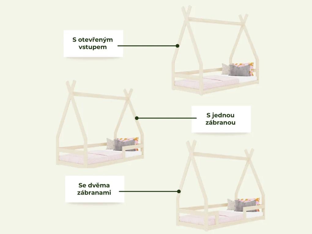 Benlemi Dětská nízká postel SAFE 9v1 ve tvaru teepee se zábranou Zvolte barvu: Nelakovaná, Zvolte rozměr: 90x160 cm, Zvolte zábranu: S otevřeným vstupem