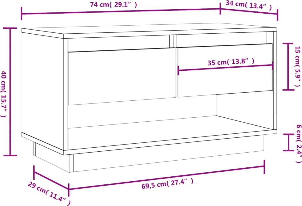 vidaXL TV skříňka 74 x 34 x 40 cm masivní borové dřevo [813843] Barva: Přírodní