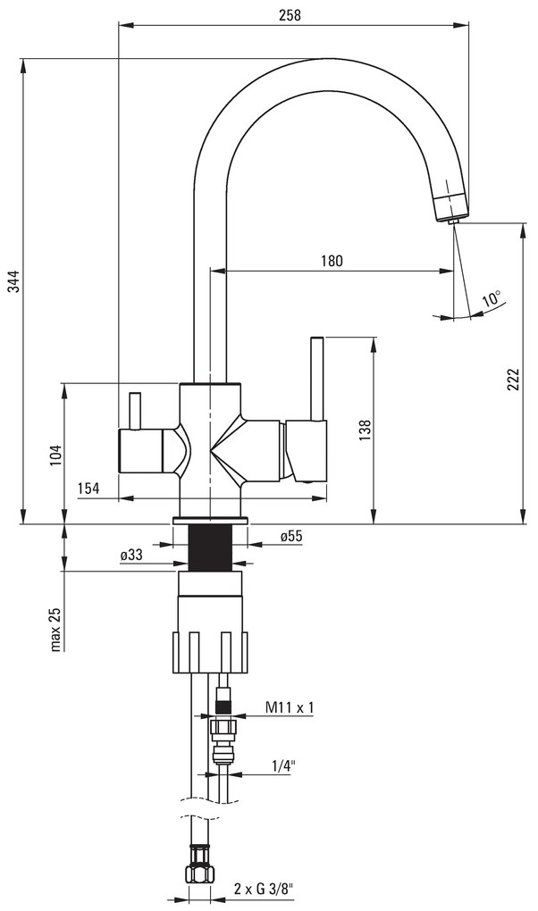 Deante Aster, dřezová baterie s výlevkou ve tvaru "U" a připojením pro filtrovanou vodu, černá, BCH_N64M