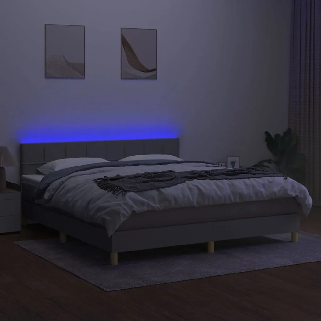 Box spring postel s matrací a LED světle šedá 180x200 cm textil 3133733