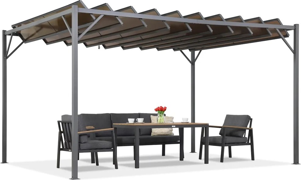Antracitová pergola Paros 3x4m s moskytiérou a závěsy Garden Point