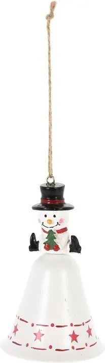 Vánoční zvoneček s figurkou sněhuláka 10 cm