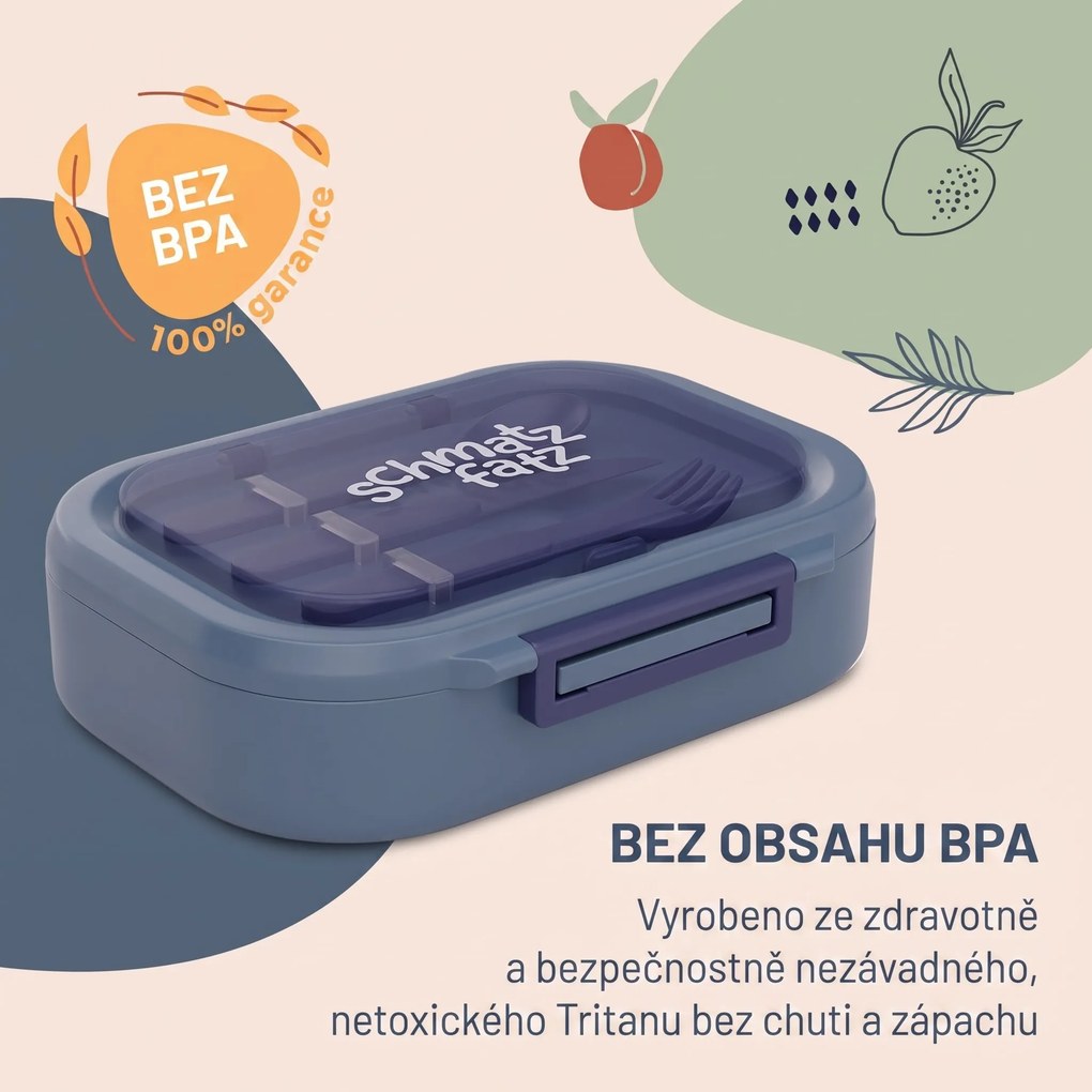 Klarstein Bunko, svačinový box, 3 přihrádky, 3dílný příbor Rozměry: cca 21 x 14,5 x 5,5 cm (Š x V x H)