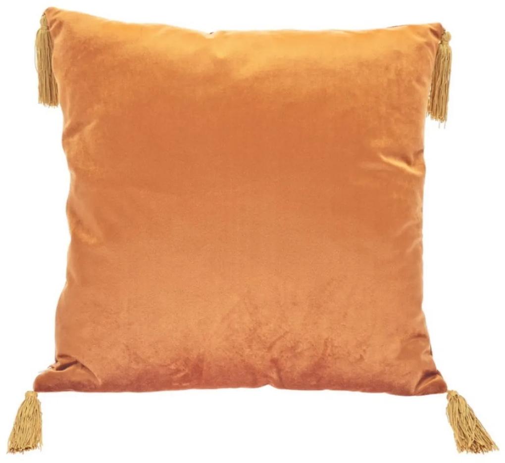 Dekorativní polštář Semi oranžový se zlatými třásněmi 45x45 cm