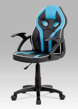 Autronic - Kancelářská židle, černá ekokůže+modrá MESH, výškově nast, plast kříž - KA-N664 BLUE