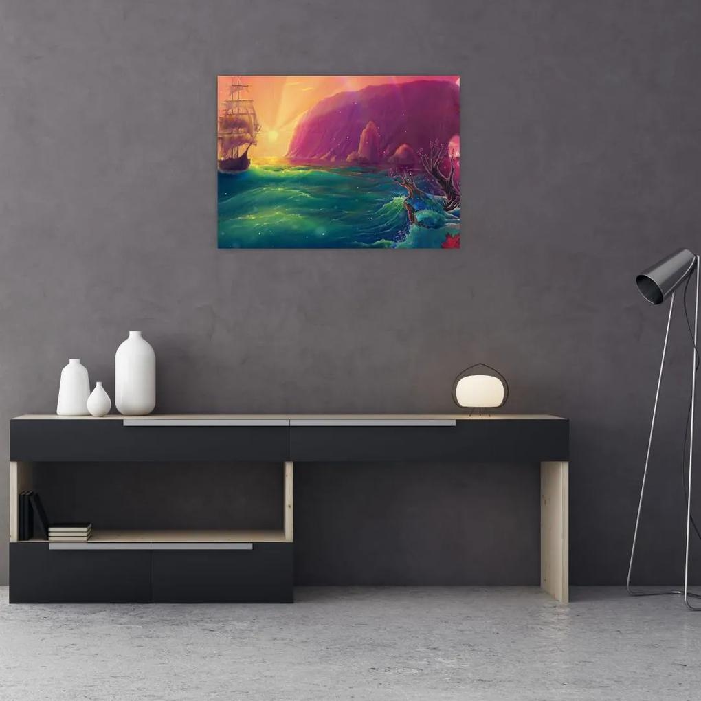 Skleněný obraz - Olejomalba, Plavba do fantastické říše (70x50 cm)