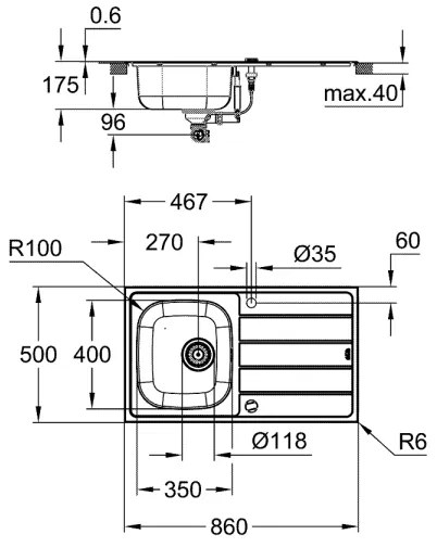 GROHE 31562SD1 - Sada kuchyňského dřezu a baterie BAU 860 x 500 mm nerez