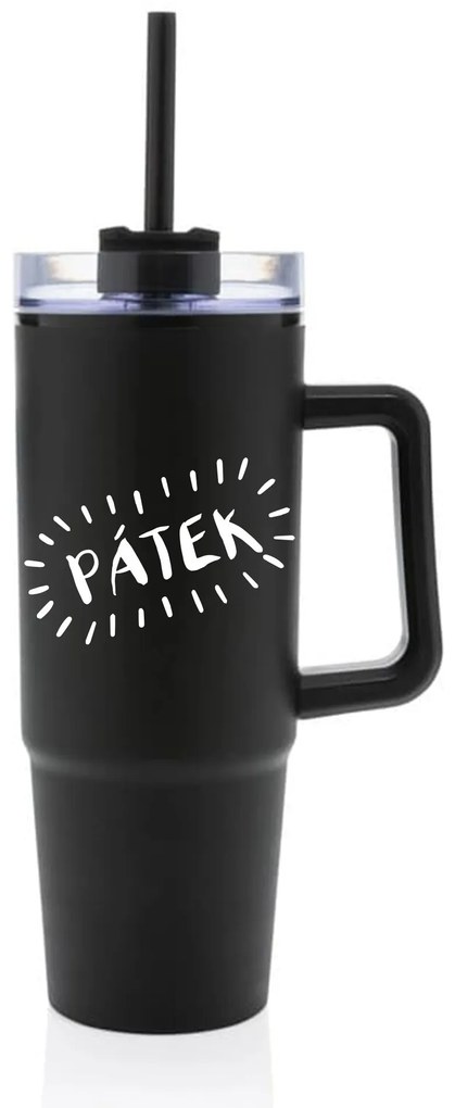 PÁTEK - černý cestovní hrnek s průhledným víčkem 900 ml