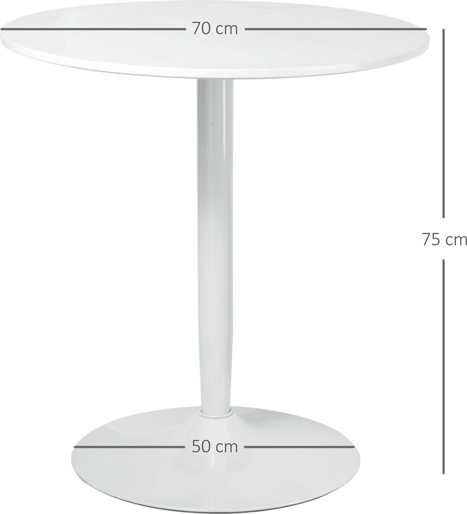 HOMCOM Kulatý jídelní stůl Ø70 x 75 cm, moderní kuchyňský stůl pro 2 osoby, sloupový stůl s ocelovou nohou a protiskluzovou podnoží