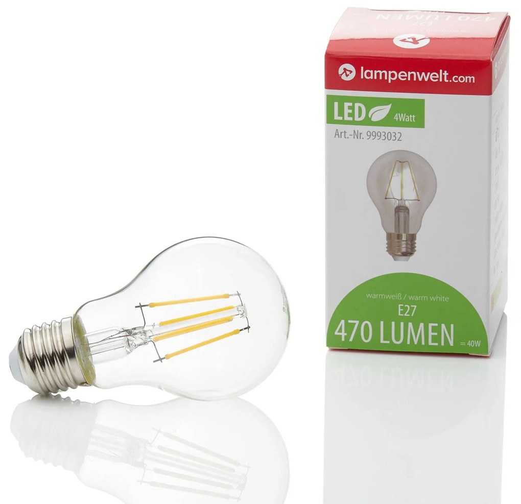 E27 LED žárovka filament 4W, 470 lm, 2 700K, čirá