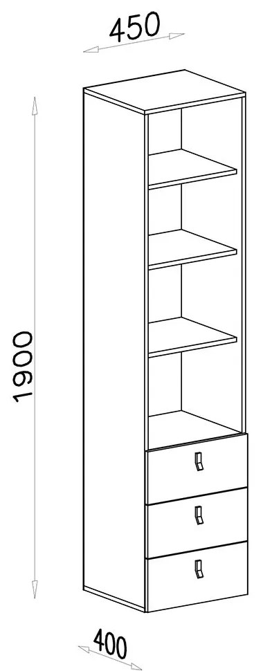 PLANET č | regál PL6 | 45 cm | černá/dub/béžová