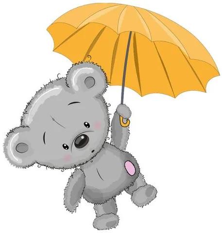 Nálepka na zeď pro děti Medvídek s deštníkem 10x10cm NK4572A_1HP | BIANO