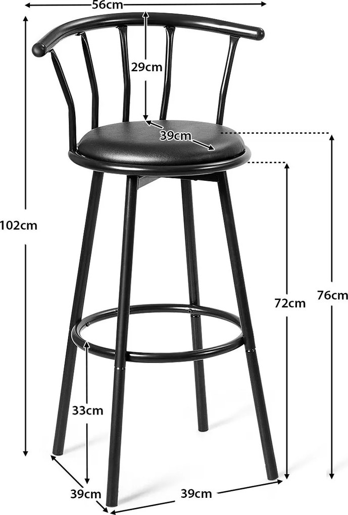Costway Barové židle 2 otočné o 360° vyrobené z ocelových trubek a silných