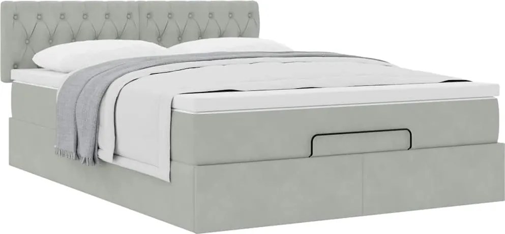 Osmanský rám postele s matrací světle šedá 140x190cm samet 3311843