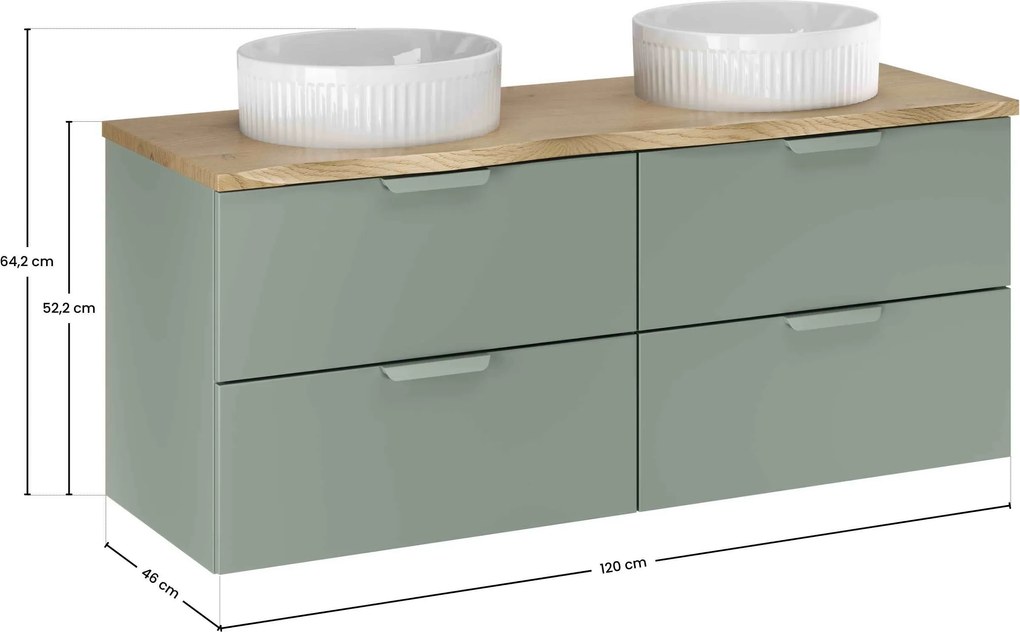 Comad Koupelnová skříňka s deskovými umyvadly set Aster Green 120 zelená/dub cremona