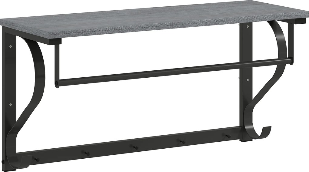 HOMCOM Nástěnný věšák na oblečení, věšáky na oblečení, 5 háčků, horní přihrádka, všestranné, šedá