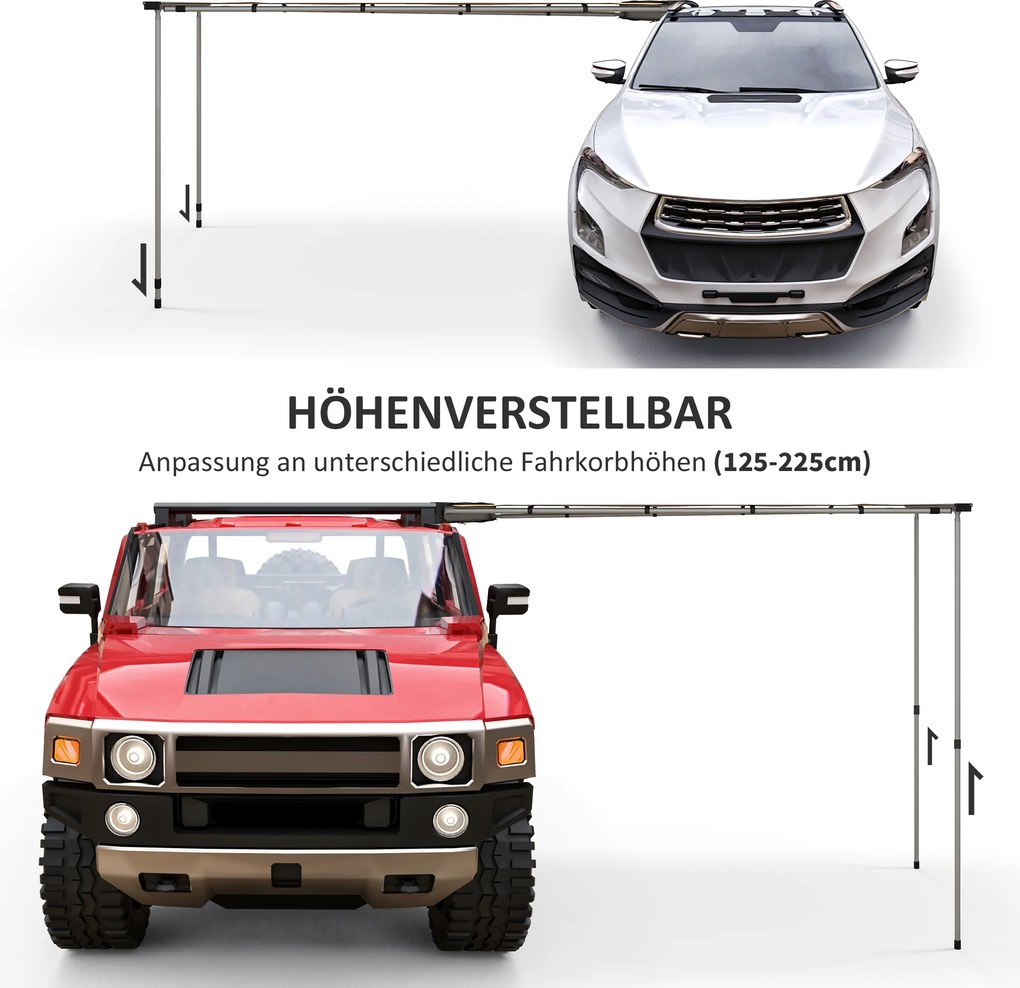 Markýza Outsunny 1,6 x 2,5 m pro karavany a SUV, výsuvná markýza, vodoodpudivá sluneční stříška v barvě khaki | Aosom.de