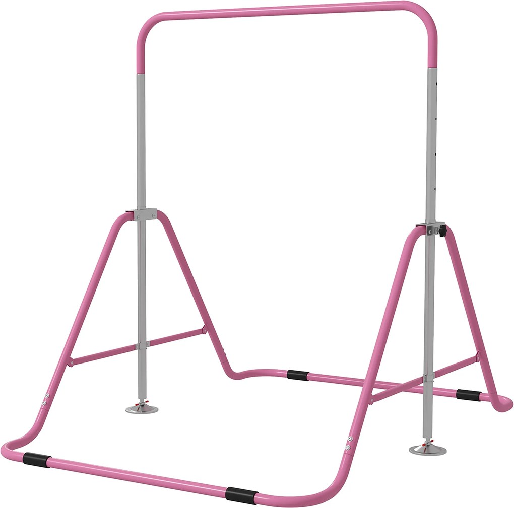 Skládací hrazda HOMCOM pro děti 3-8 let, gymnastická hrazda s 5 nastavitelnými výškami a ocelovou konstrukcí, 154x106,2x88,5-128,5 cm, Růžová