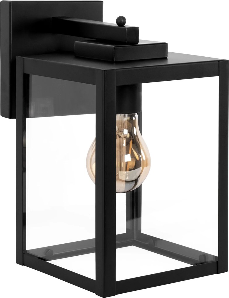 Toolight Toolight, JNH038-1G, venkovní nástěnné svítidlo se skleněnými tabulkami, 1× E27, IP44, černá matná, OSW-56224