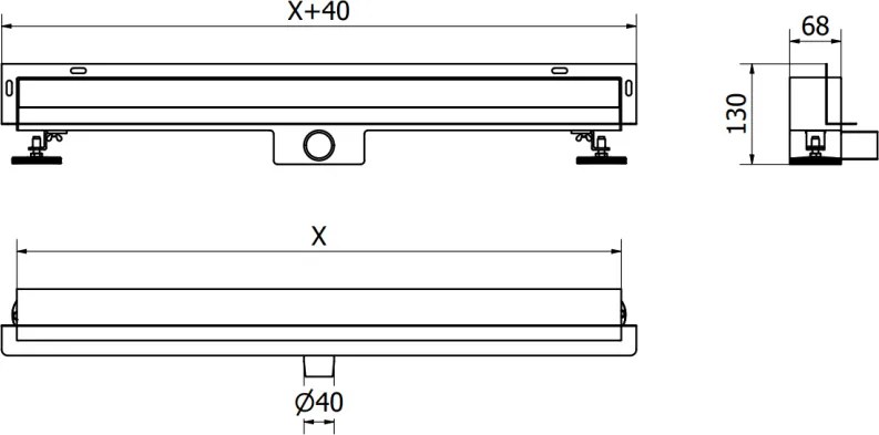 Mexen Flat Wall, sprchový žlab na zeď 2v1, 50 cm, zlatá matná, 1A30050