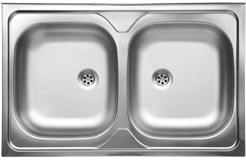 Kuchinox 50, 2-komorový nerezový dřez 800x500x140 mm pro překrytí skříňky, ocelová, LAV-SK5_020T