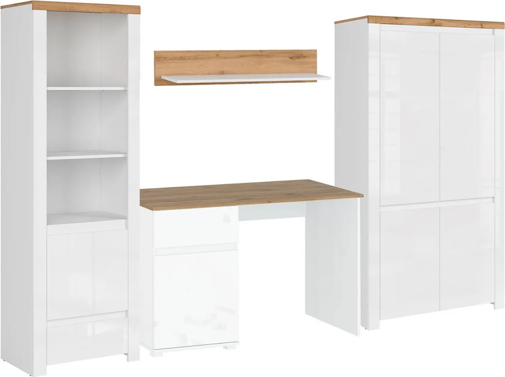 Dětská sestava 2.9 m bílý lesk / dub wotan Vigo
