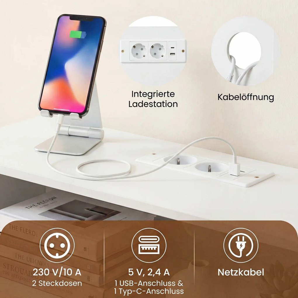 Costway Konzolový stolek s LED osvětlením a nabíjecí stanicí 3 do předsíně úzký
