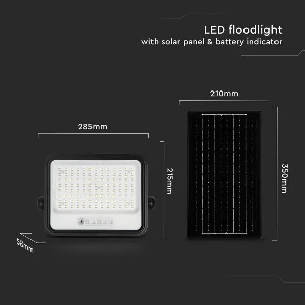 LED Stm. solární reflektor LED/200W/3,2V IP65 10000 mAh černá + dálkové ovládání