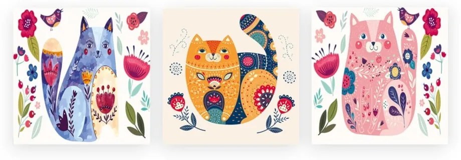 Dětské obrázky v sadě 3 ks 30x30 cm Cats – Wallity Biano.cz