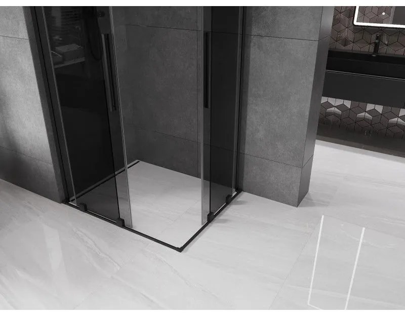 Mexen Velar L Duo, sprchový kout s posuvnými dveřmi 90 x 80 cm, 8mm šedé sklo, černá matná, 871-090-080-02-43-70