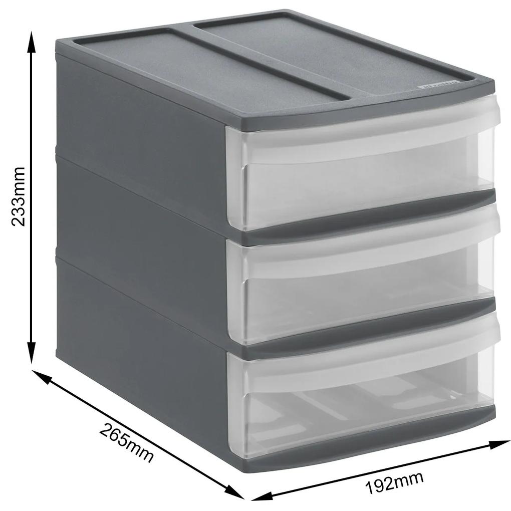 XS - Box s 3 zásuvkami, úložný box vysunovací, antracit Rotho SYSTEMIX - TOWER