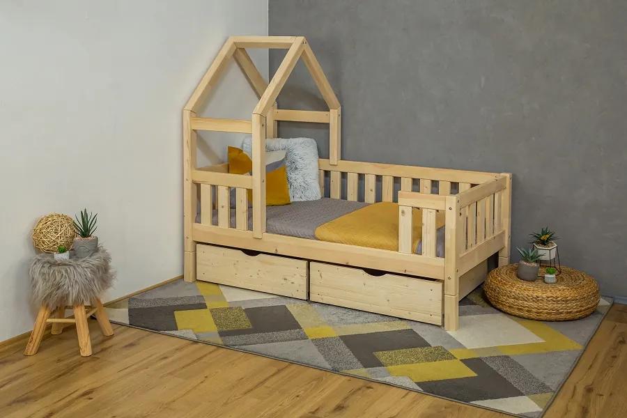 MAXIDO Dětská postel domeček Zara - dva šuplíky 200x90 přírodní