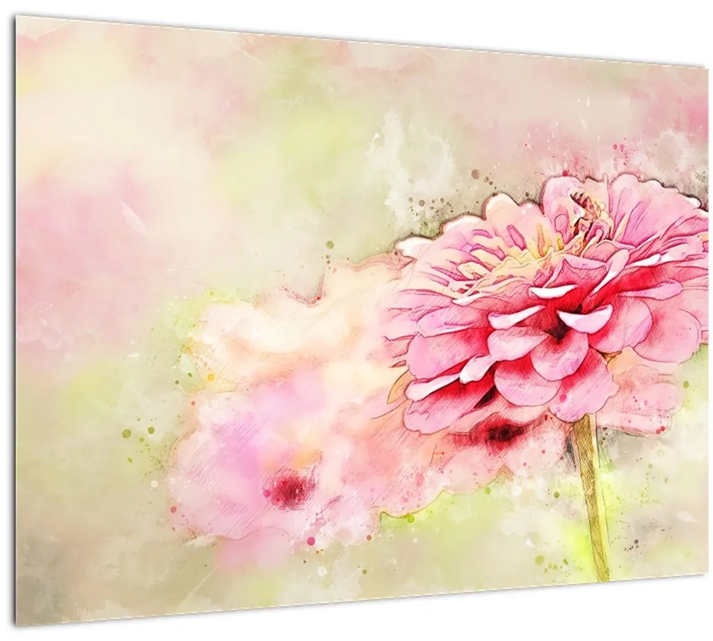 Skleněný obraz - Růžová květina, aquarel (70x50 cm)