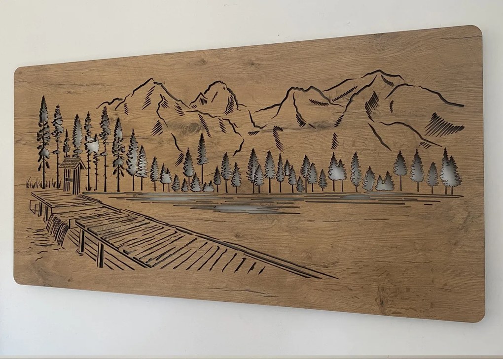 Li-Go "Pod vrcholy hor" světelný obraz s baterií 120x60cm varianta ovládání: manuál/pohybové čidlo, provedení povrchu: dub