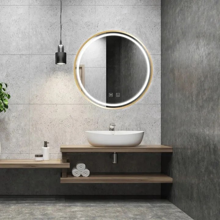 Rea Zrcadlo ⌀80 cm s vyhříváním a regulovatelným LED osvětlením , kartáčovaná růžová zlatá