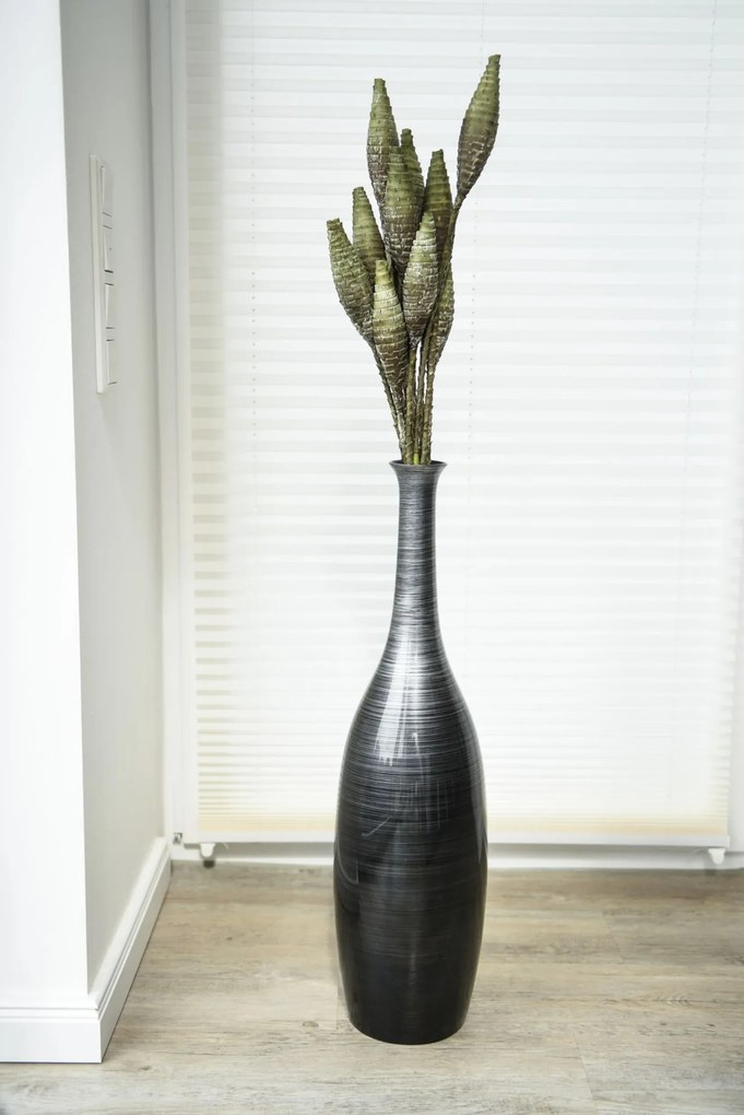 Váza DELGADA, sklolaminát, výška 77 cm, černo-stříbrná