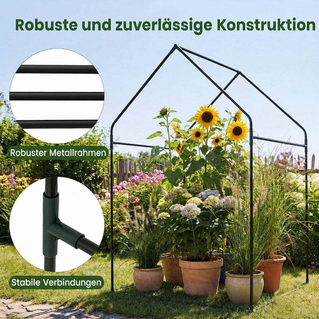 Costway Fóliový mini skleník se 2 rolovacími dveřmi, 90,5 × 90,5 × 152,5 cm