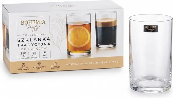 BOHEMIA PRESTIGE TRADITIONAL GLASSES SKLENICE NA VODU 250 ML SADA 6 KS