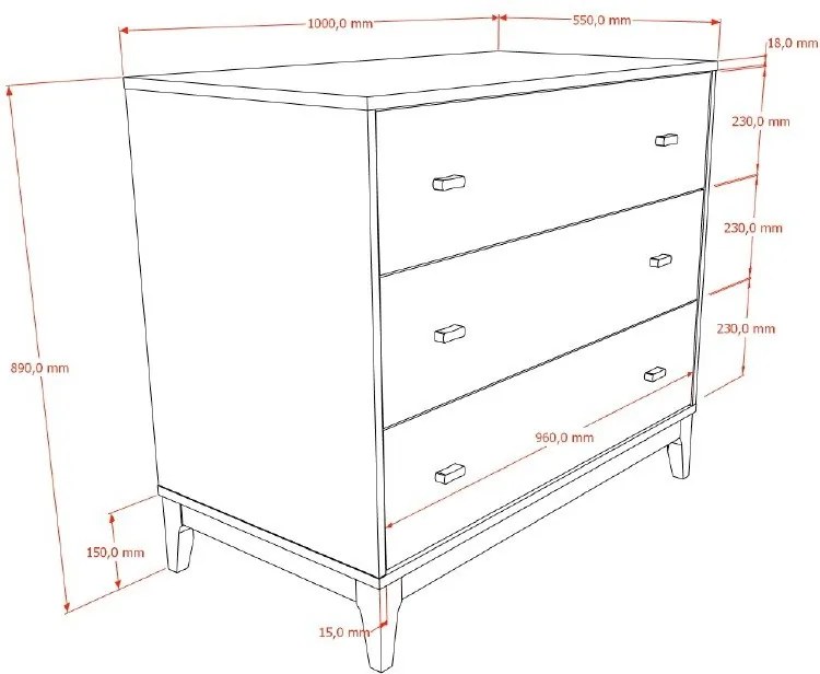 Komoda v dekoru ořechu v tmavě přírodní barvě 100x89x55 cm Ilyas – Vipack