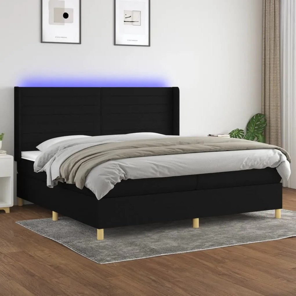 Box spring postel s matrací a LED černá 200x200 cm textil 3138983