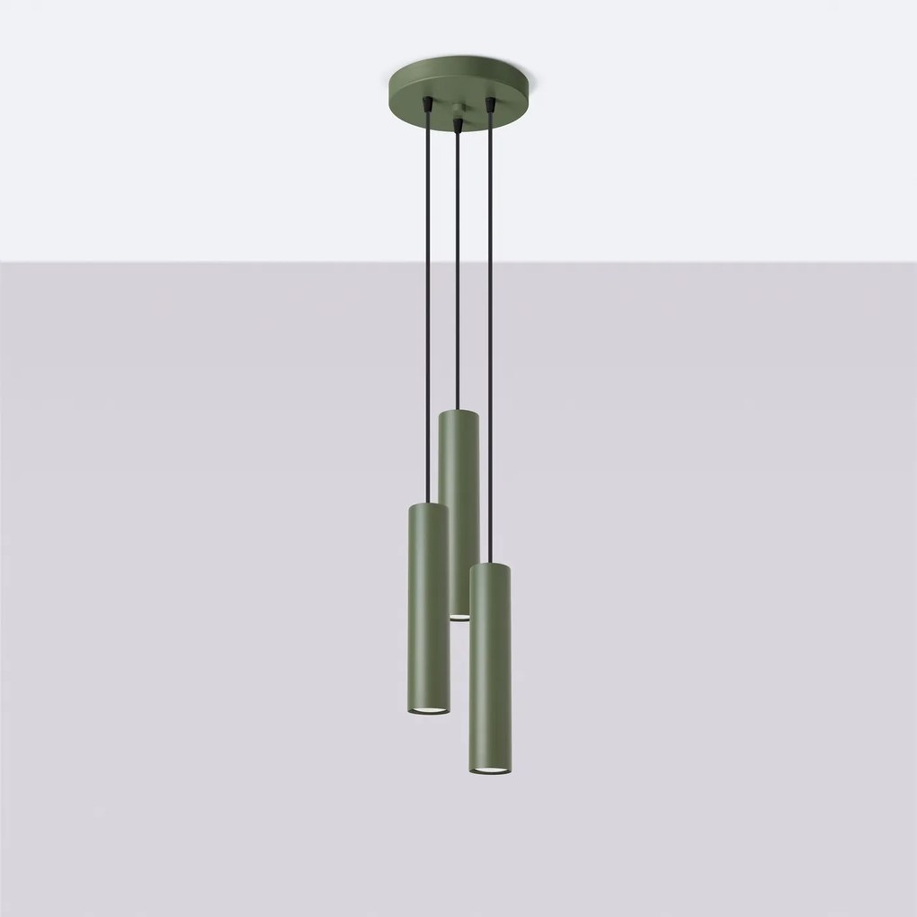 Sollux Lighting Závěsná lampa LAGOS 3P olivově zelená