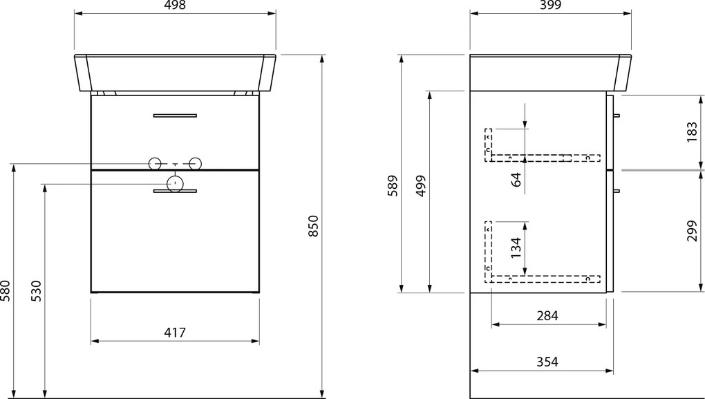 Aqualine Aqualine, ZOJA umyvadlová skříňka 41,5x50x35,5cm, bílá, 56374